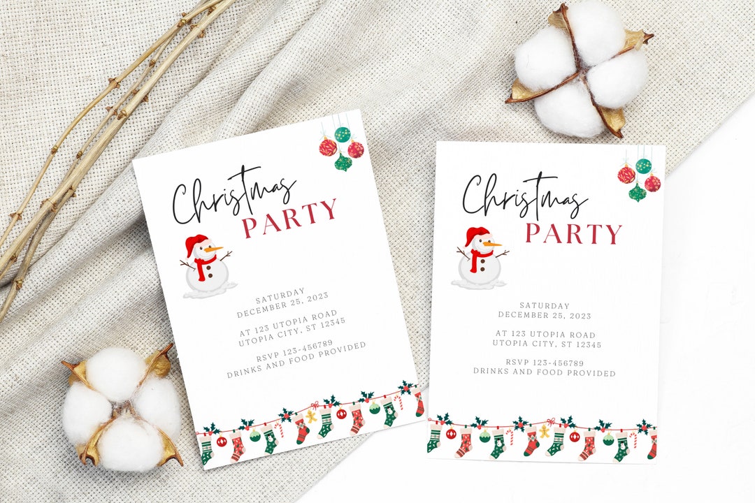 Editable Christmas Party Invitation Template Snowmen Holiday - Etsy