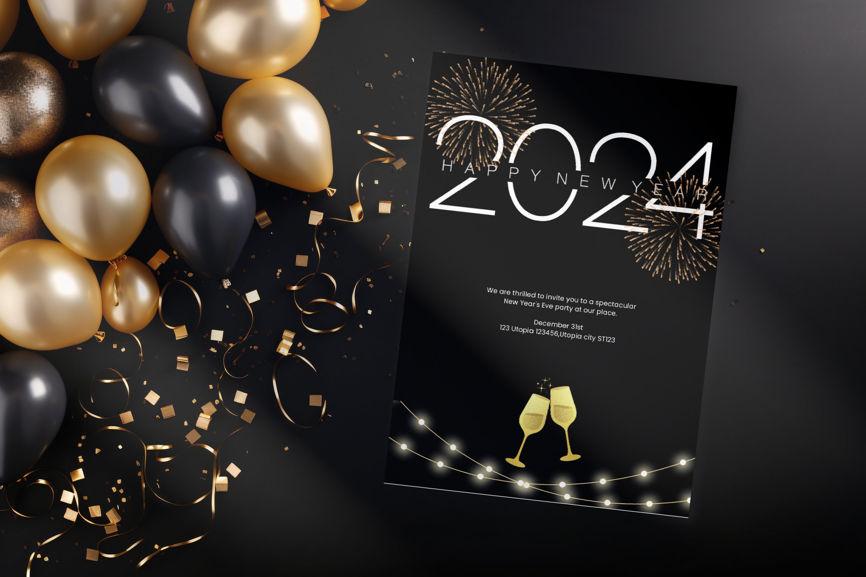 Editable New Year's Eve Party Invitation Template, 2024 New Year's Eve ...