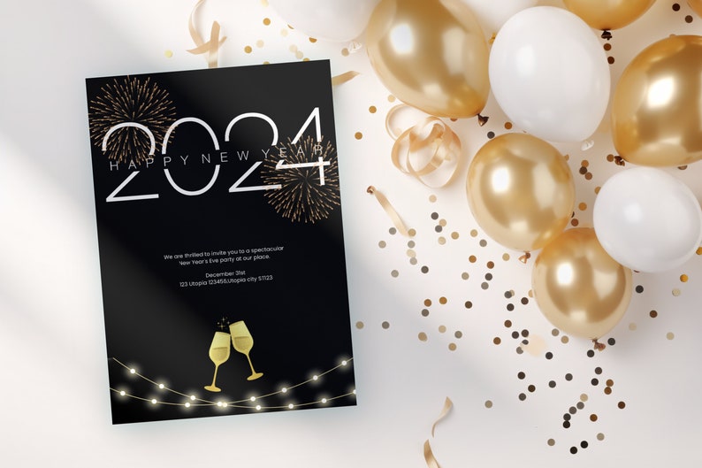 Editable New Year's Eve Party Invitation Template, 2024 New Year's Eve ...