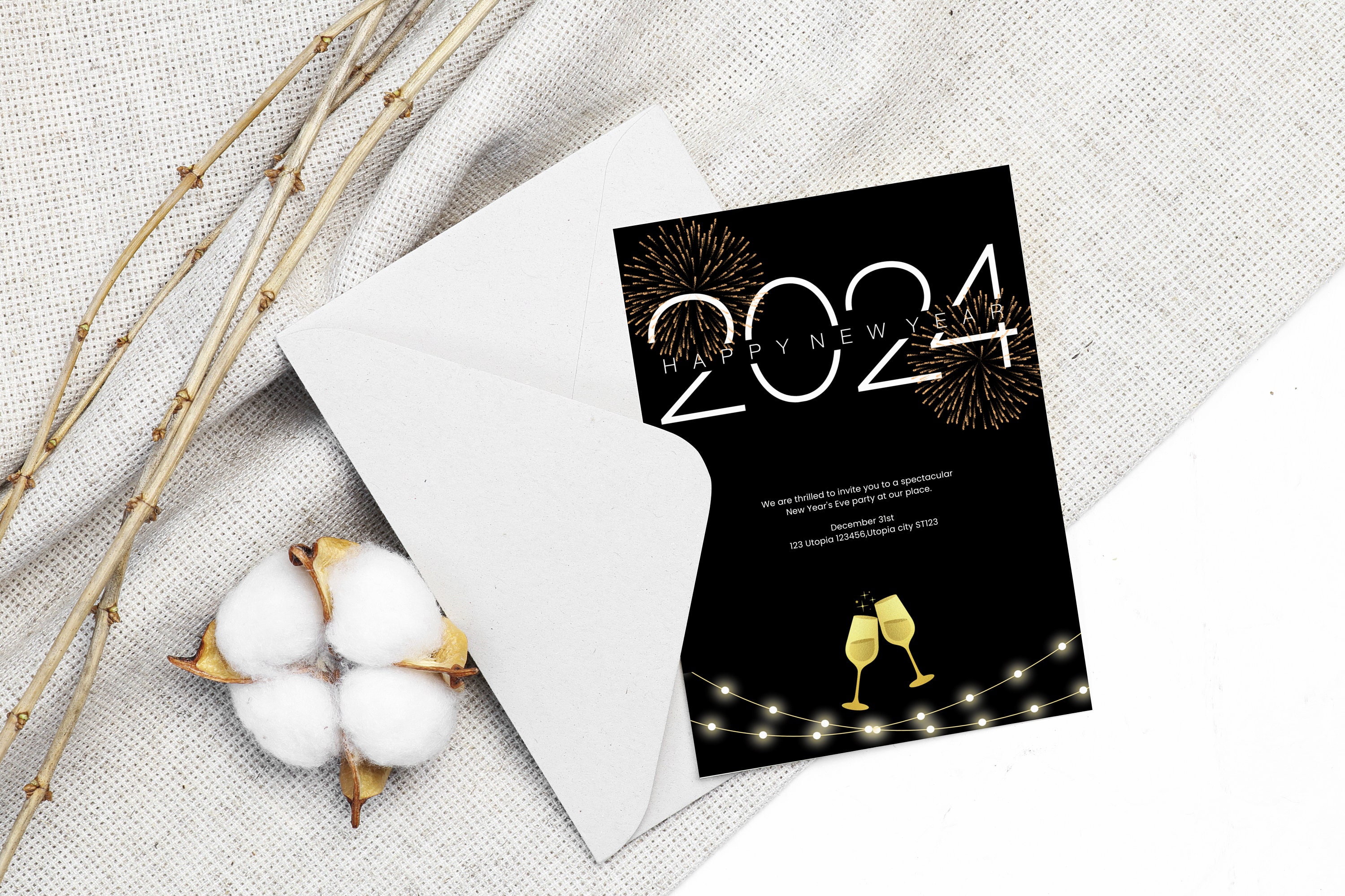 Editable New Year's Eve Party Invitation Template, 2024 New Year's Eve ...