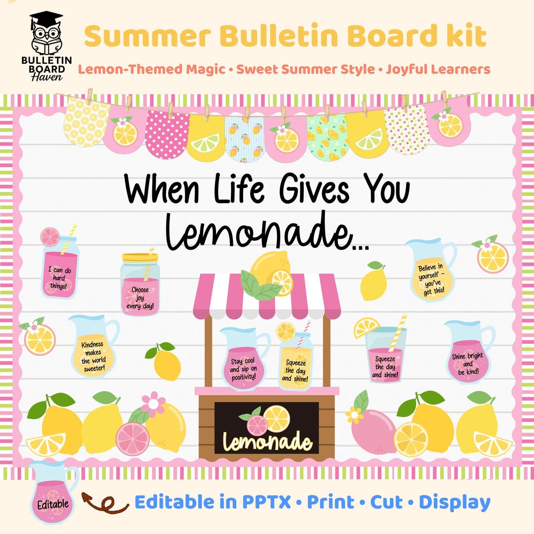 Summer Bulletin Board Kit With Lemon Classroom Decor and Editable Names ...