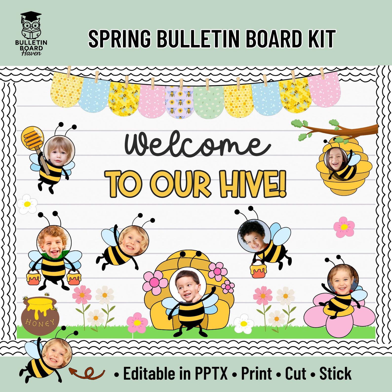 Spring Bee Bulletin Board Kit With Editable Name Tags for Classroom ...