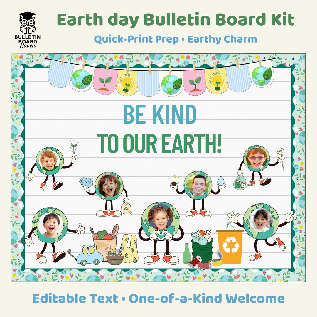 Earth Day Board Kit Photo Editable Spring Classroom Door Decor Little ...