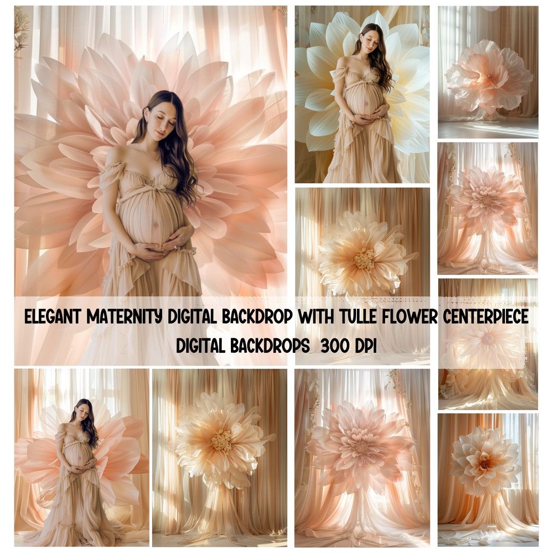 Chic Maternity Photo Backdrop - Digital Tulle Fabric With Floral ...