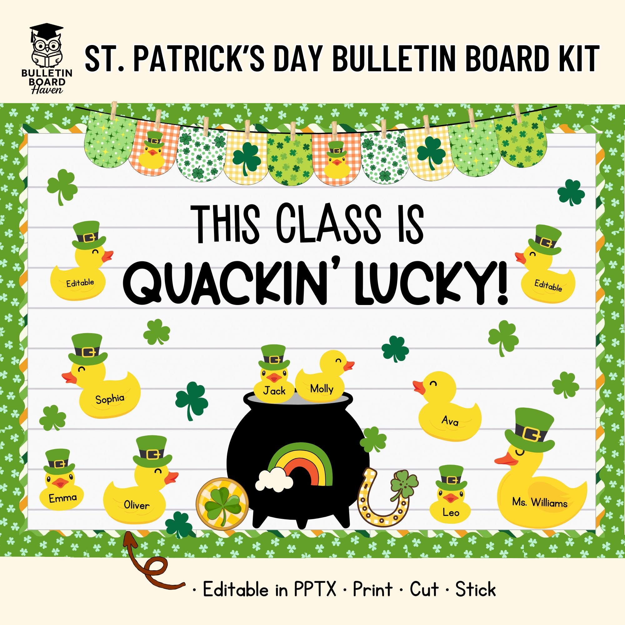 St Patricks Day Bulletin Board Kit Lucky Ducks Classroom Door Decor ...