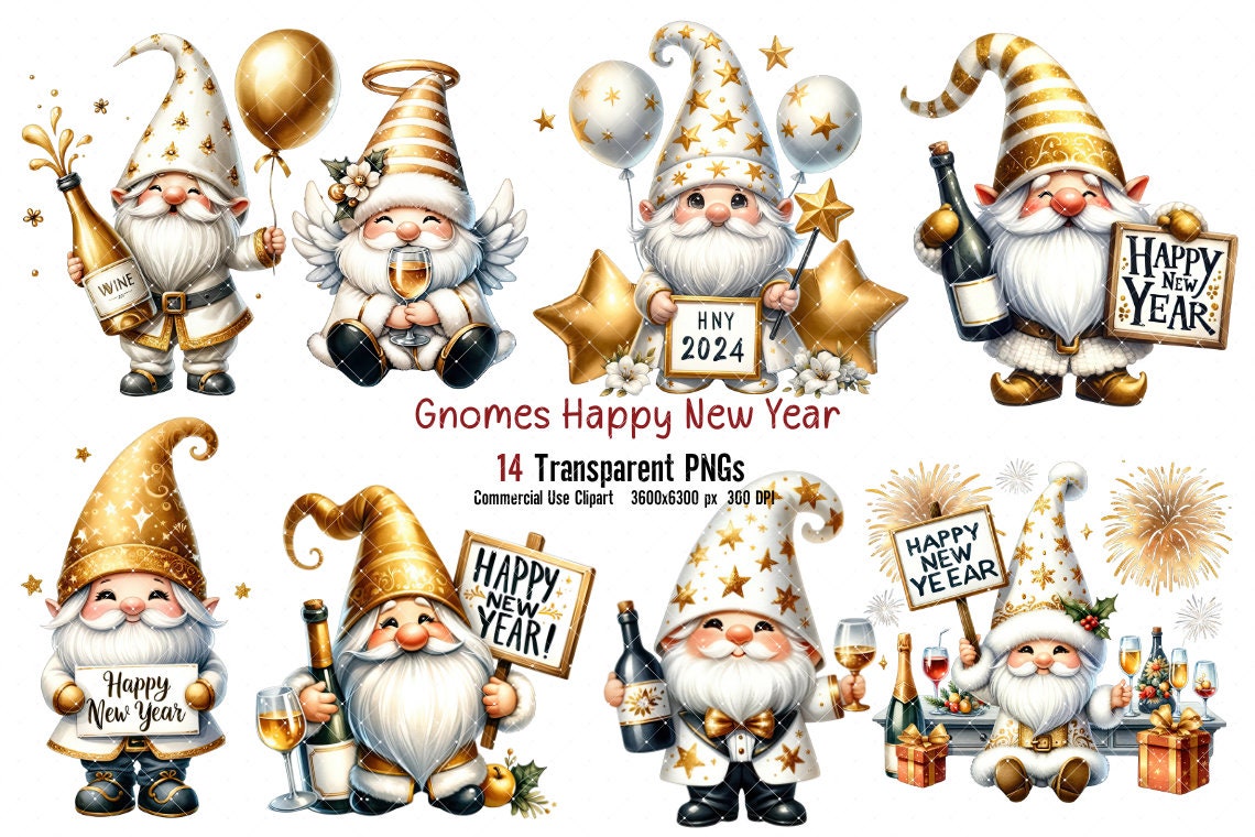 Happy New Year Gnomes Clipart, Happy New Year, Gnome Png Graphics ...