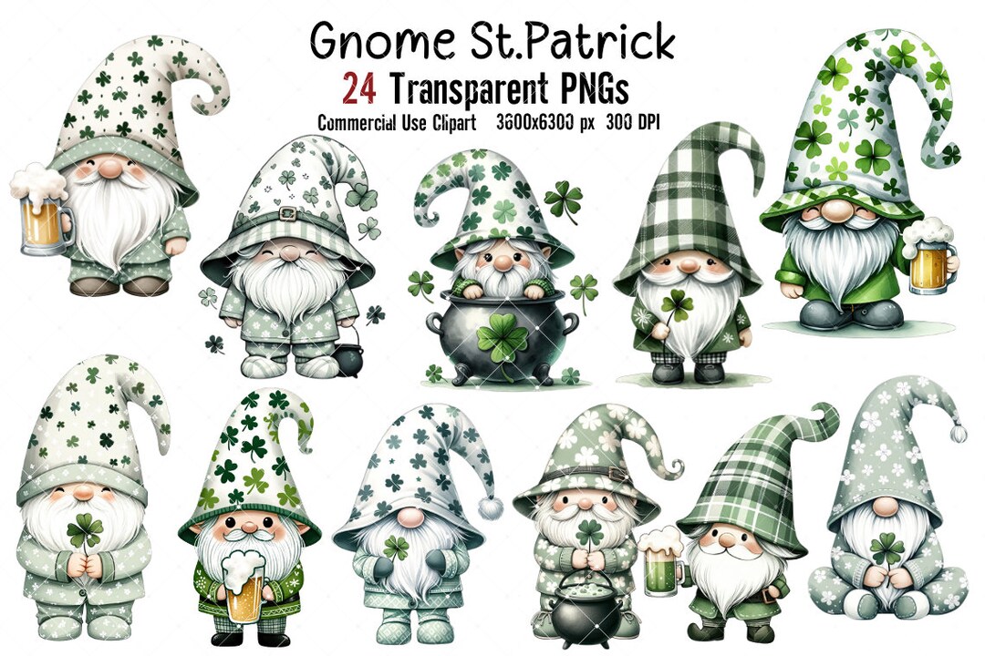 St Patrick Gnomes Clipart, Watercolor PNG 24 Saint Patricks Day, Gnomes ...
