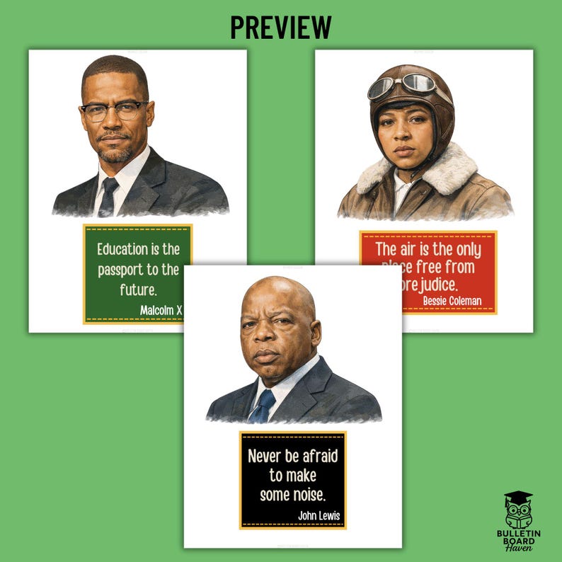 Black History Month Bulletin Board Kit Famous Leaders Quotes Classroom ...