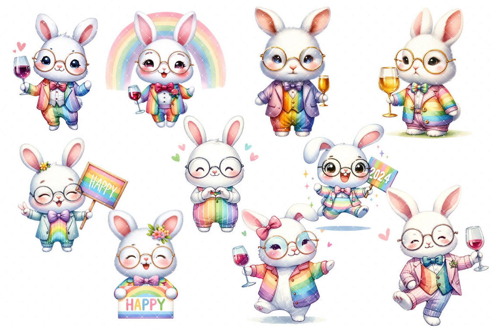 Rainbow Bunny Clipart, Funny Bunny Clipart, Transparent Background ...