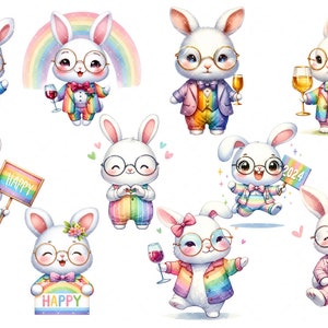 Rainbow Bunny Clipart, Funny Bunny Clipart, Transparent Background ...
