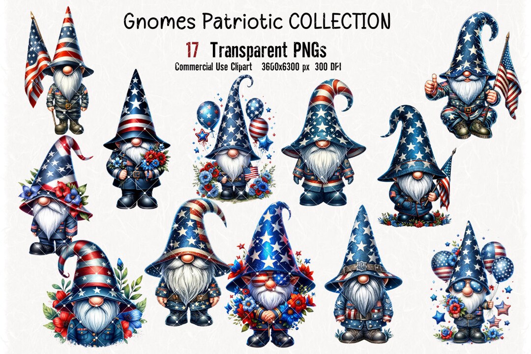 Patriotic Clipart, Gnome Clip Art, 17 PNG American Gnome Flag, 4th of ...