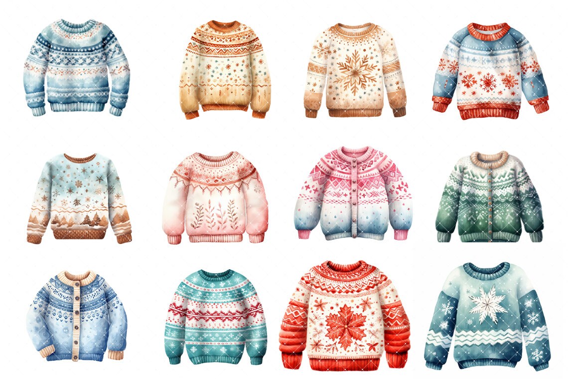 Christmas Sweaters Clipart, Sweaters Clipart, Ugly Sweater Clipart ...