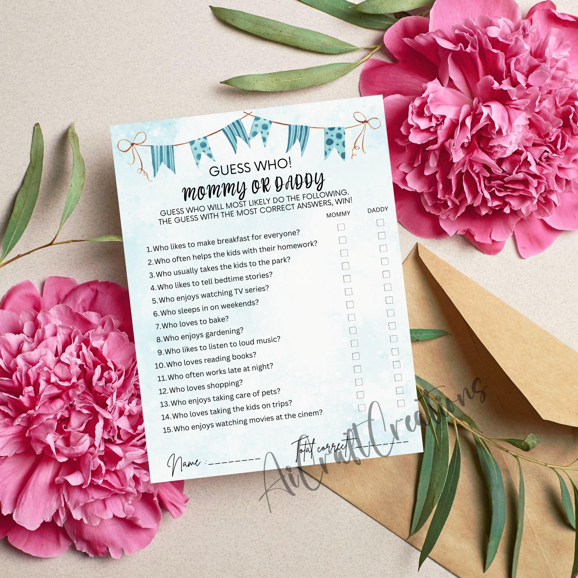 Editable "guess Who Mommy or Daddy" Template – Fun and Interactive Baby ...