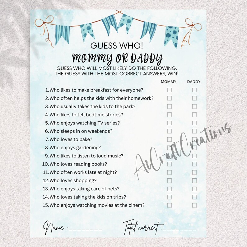 Editable "guess Who Mommy or Daddy" Template – Fun and Interactive Baby ...