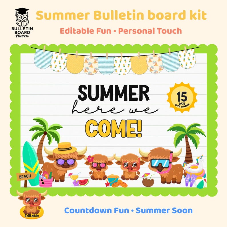 Summer Bulletin Board Kit Highland Cow End of Year Countdown Decor - Etsy