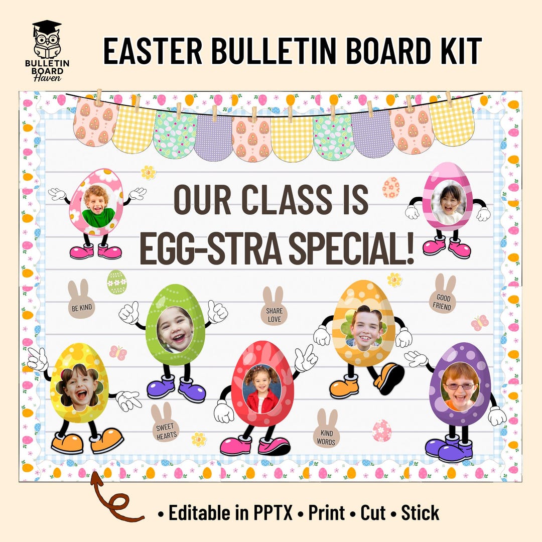 Editable Hoppy Easter Bulletin Board Kit With Student Photo Eggs for ...