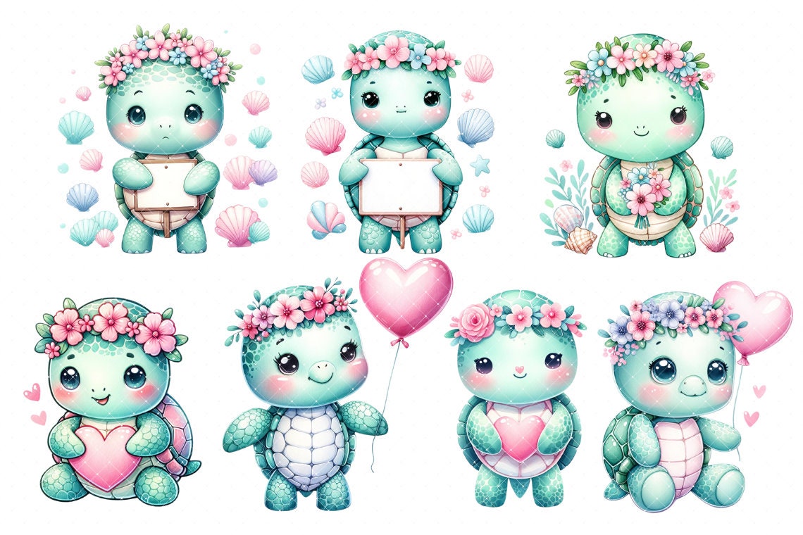 Valentine Turtle Heart Clipart, Valentine Turtle Clipart,watercolor ...