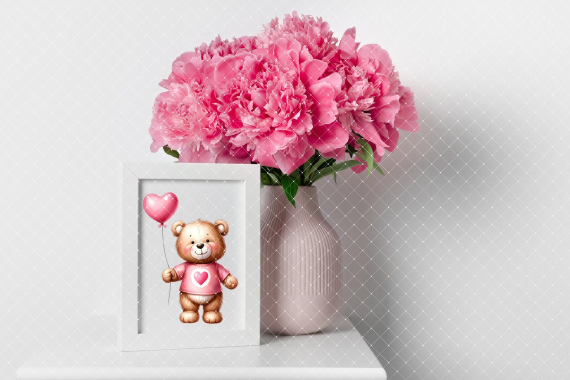 Watercolor Valentines Teddy Bear Clipart, 18 PNG Valentines Day Clipart ...