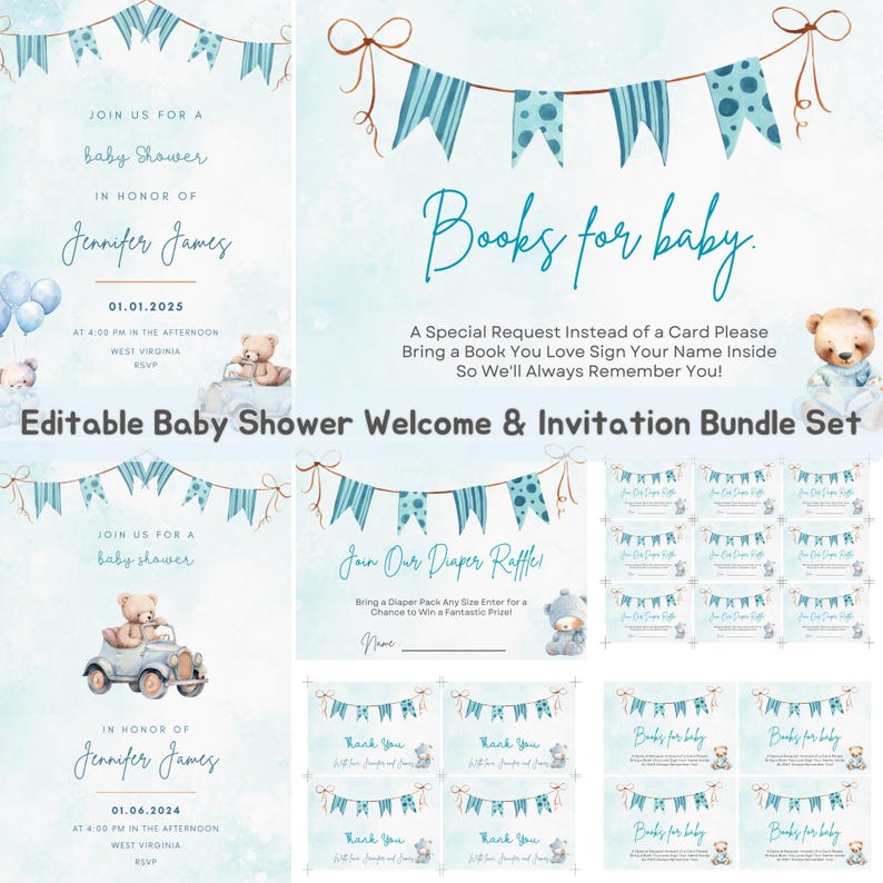 Editable Baby Shower Welcome & Invitation Bundle Set - Canva Template ...