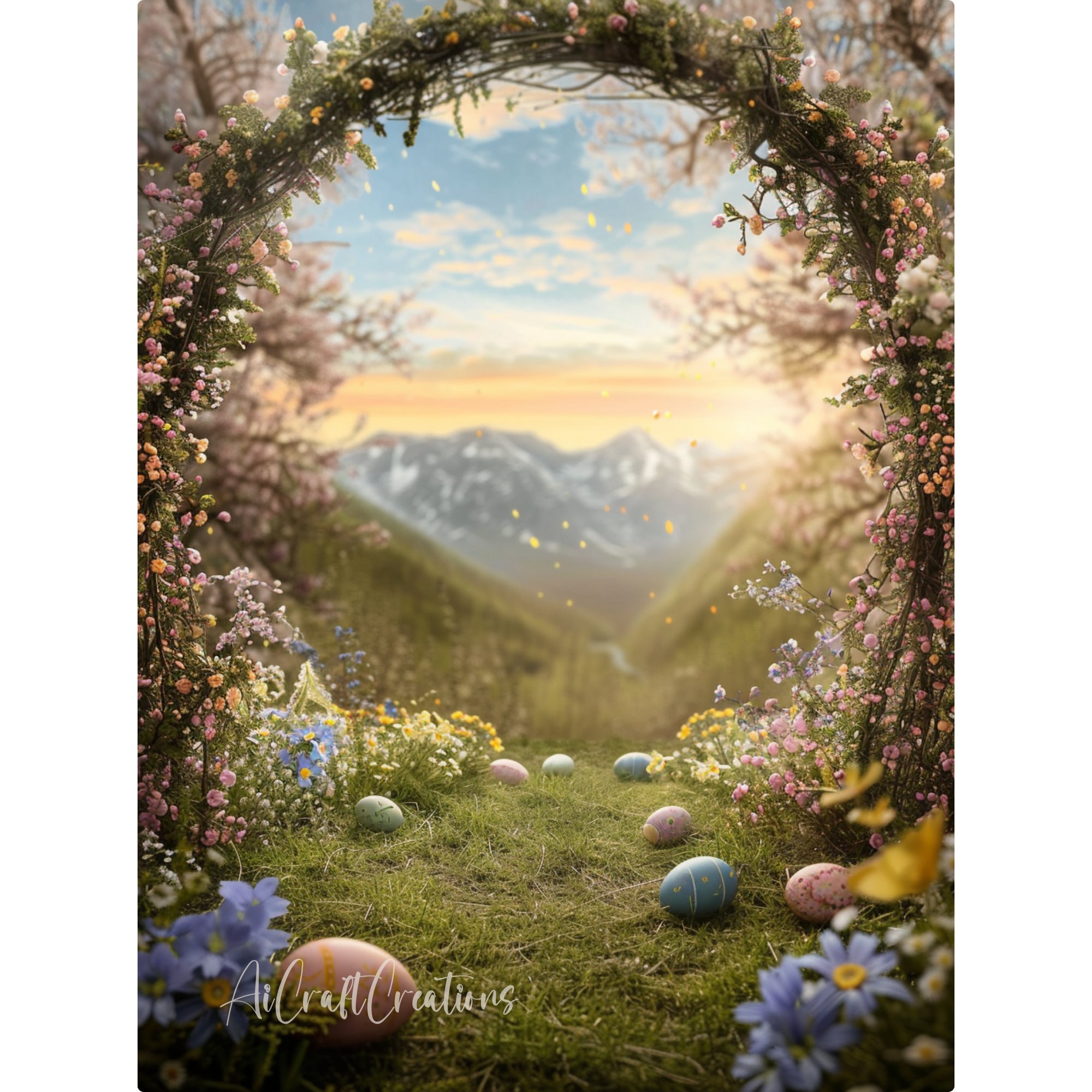 Easter Flower Arch Portrait Digital Backdrops, Easter Photo Props ...