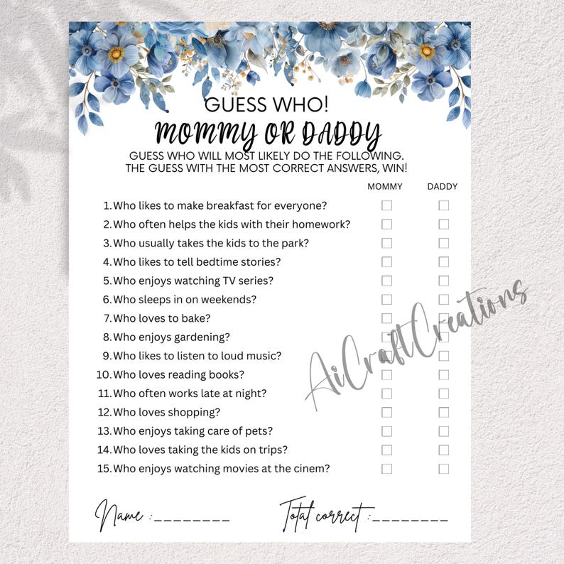 Editable "guess Who Mommy or Daddy" Template – Fun and Interactive Baby ...