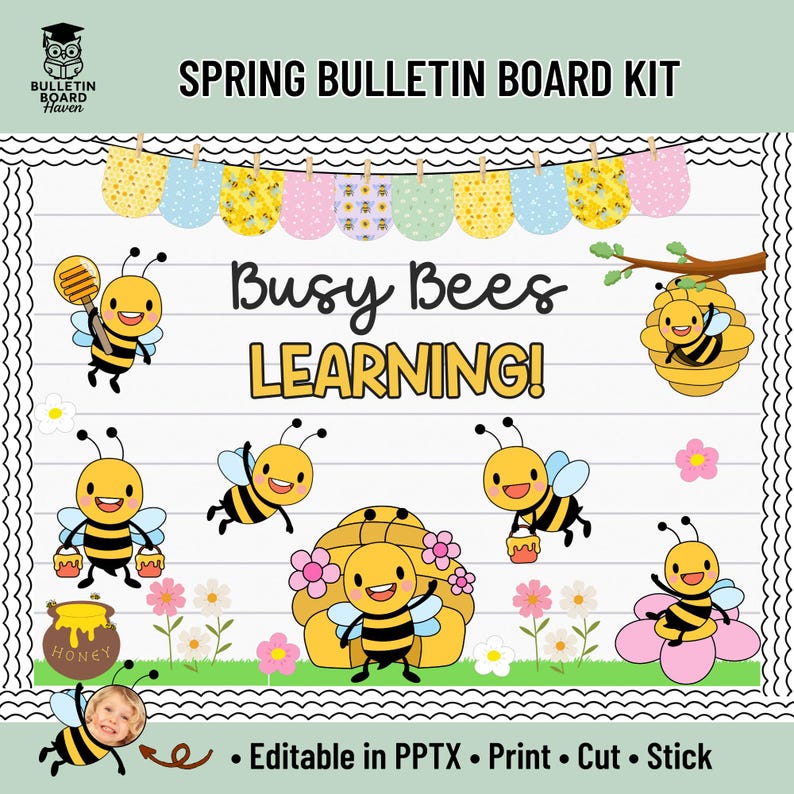 Spring Bee Bulletin Board Kit With Editable Name Tags for Classroom ...