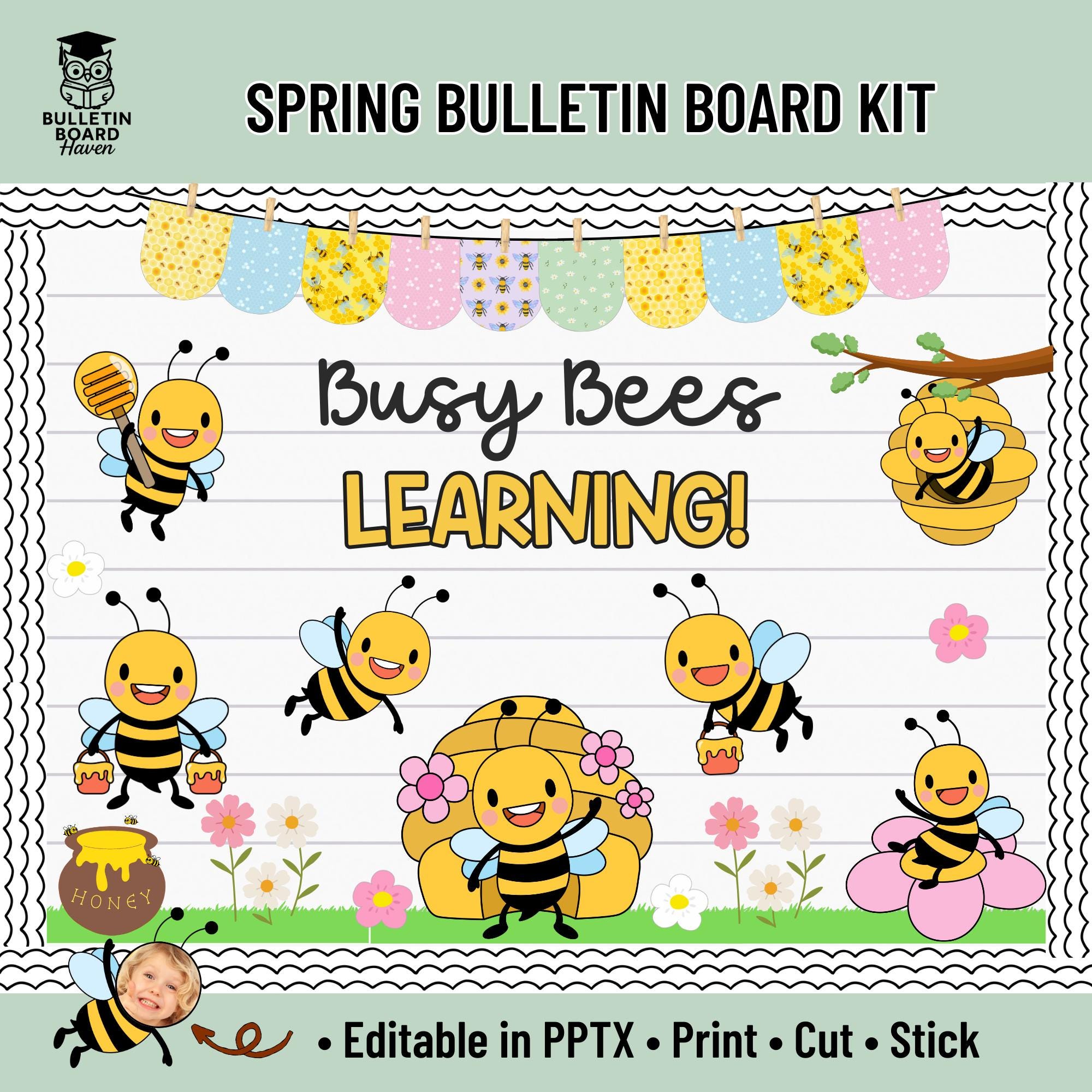 Spring Bee Bulletin Board Kit With Editable Name Tags for Classroom ...