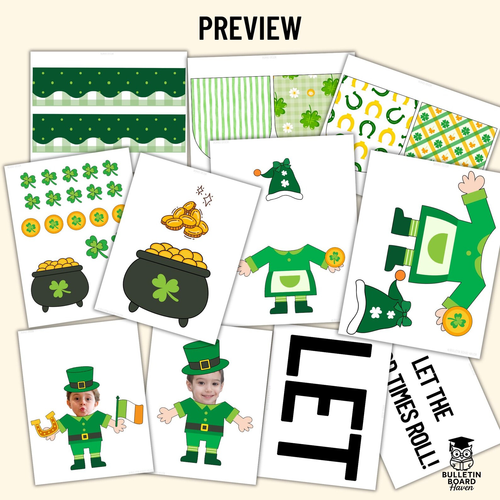 Editable St Patricks Day Bulletin Board Kit With Leprechaun Student ...