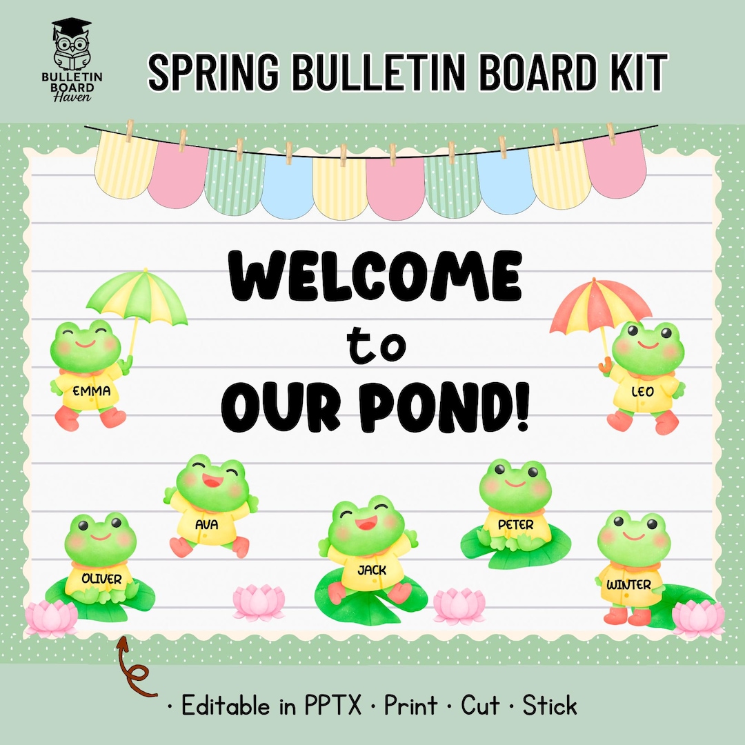 Frog Spring Bulletin Board Kit Editable Classroom Decor Welcome to Our ...