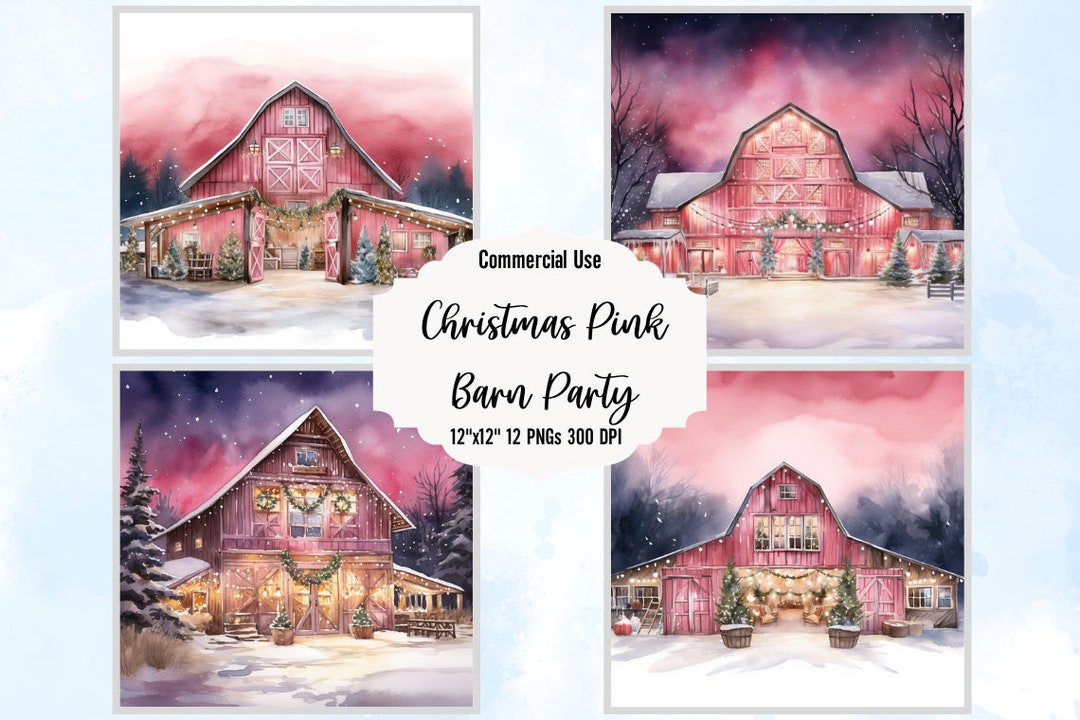 Imágenes prediseñadas de fiesta de granero rosa de Navidad, paquete de ...