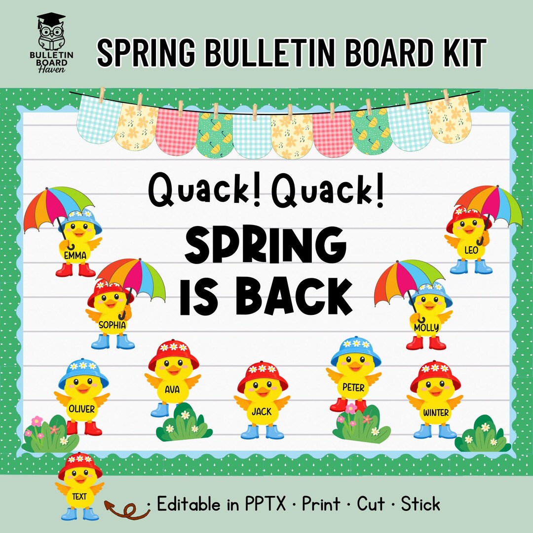 Spring Bulletin Board Kit With Editable Duck Name Tags for March ...