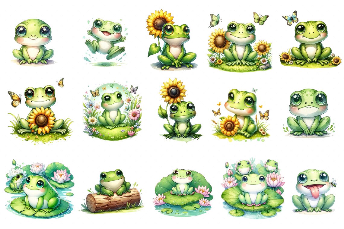 Cute Watercolor Frogs Clipart - Frogs Graphics, Funny Toad, Cute Frog ...