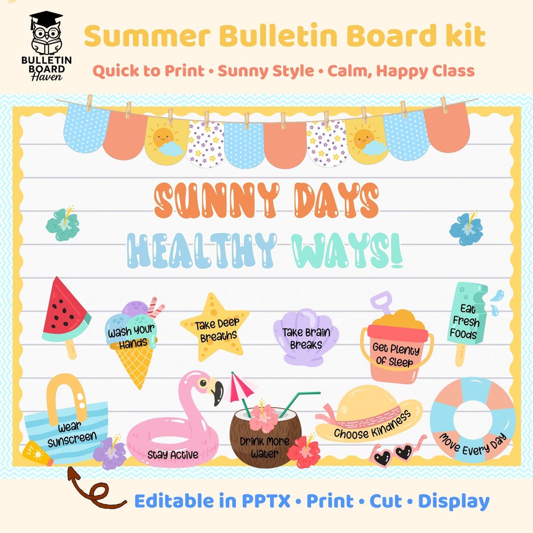 Summer Board Kit Healthy Habits Classroom Door Decor End of Year ...