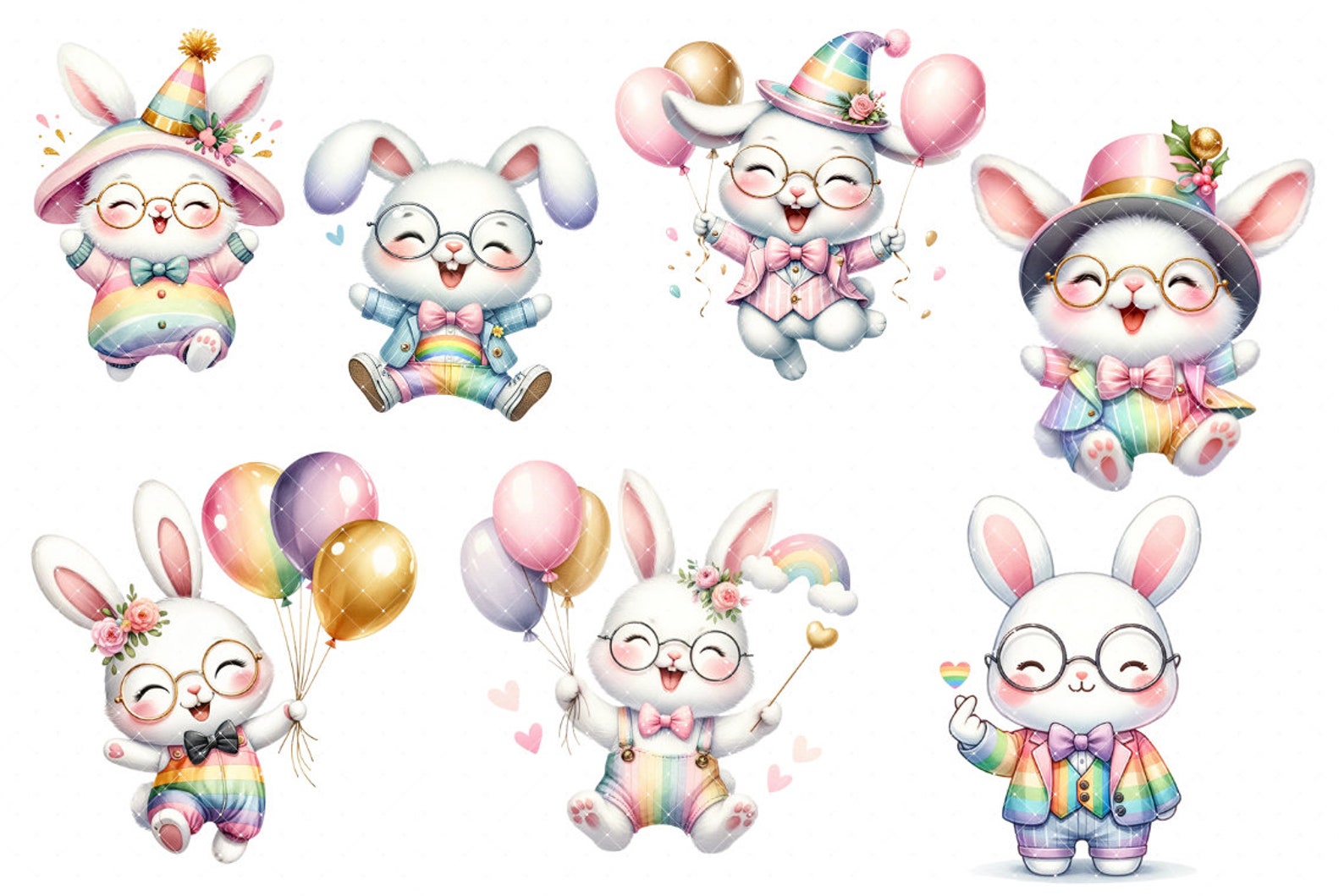 Rainbow Bunny Clipart, Funny Bunny Clipart, Transparent Background ...
