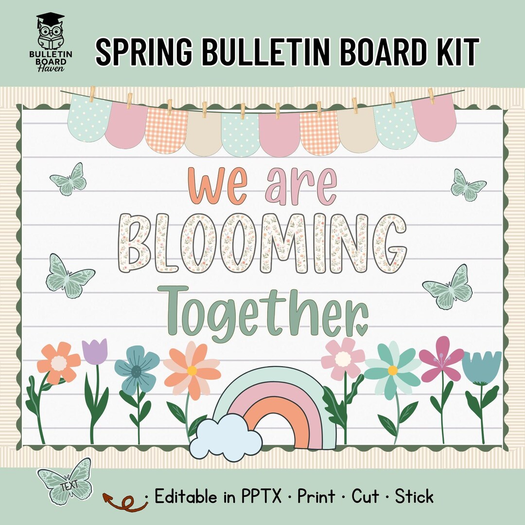 Spring Bulletin Board Kit Blooming Together Pastel Flower Classroom ...