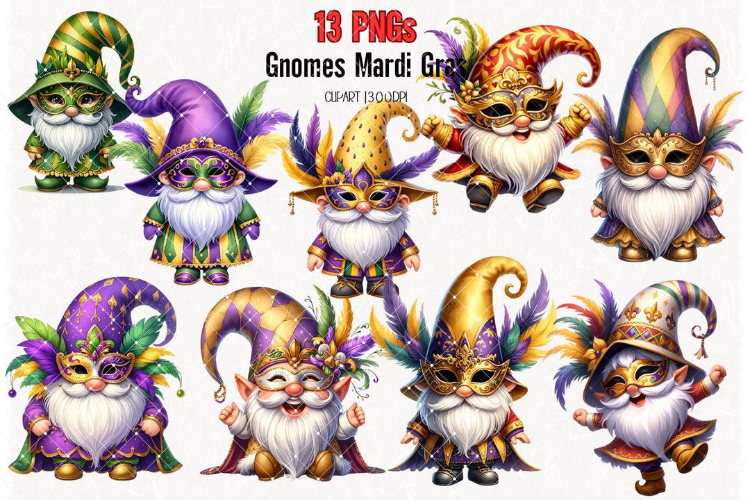 Watercolor Mardi Gras Gnomes Clipart, Fat Tuesday PNG ,watercolor Mardi ...