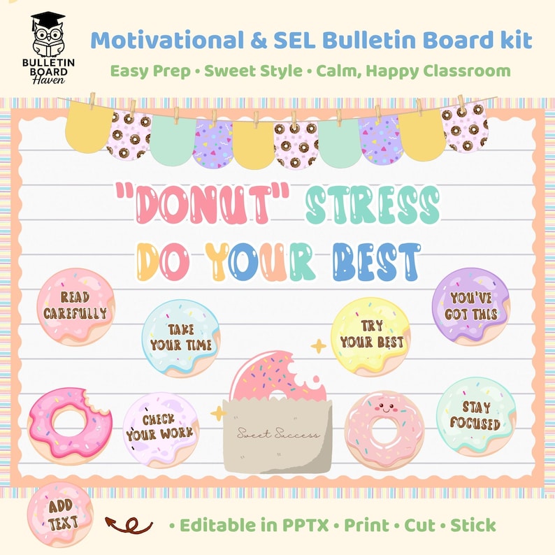 Pastel Donut Test Prep Decor Motivational Bulletin Board Kit for ...