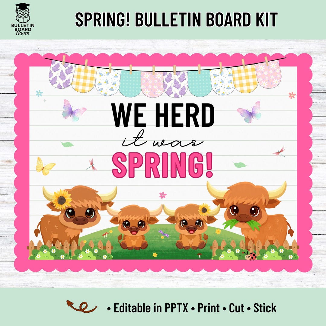 Highland Cow Spring Bulletin Board Kit Editable Farm Classroom Decor ...