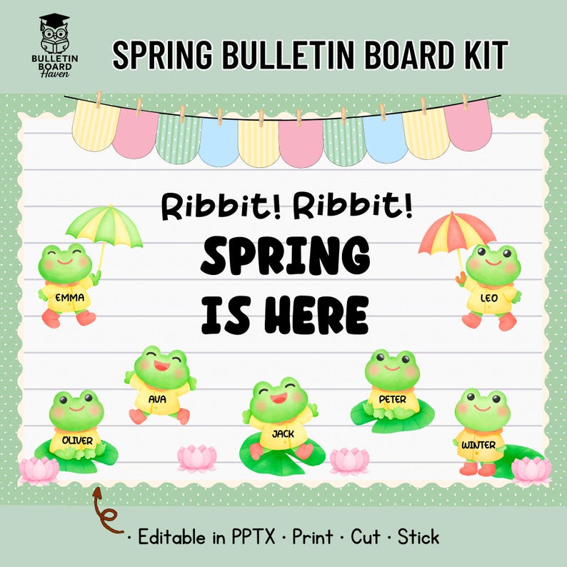 Frog Spring Bulletin Board Kit Editable Classroom Decor Welcome to Our ...