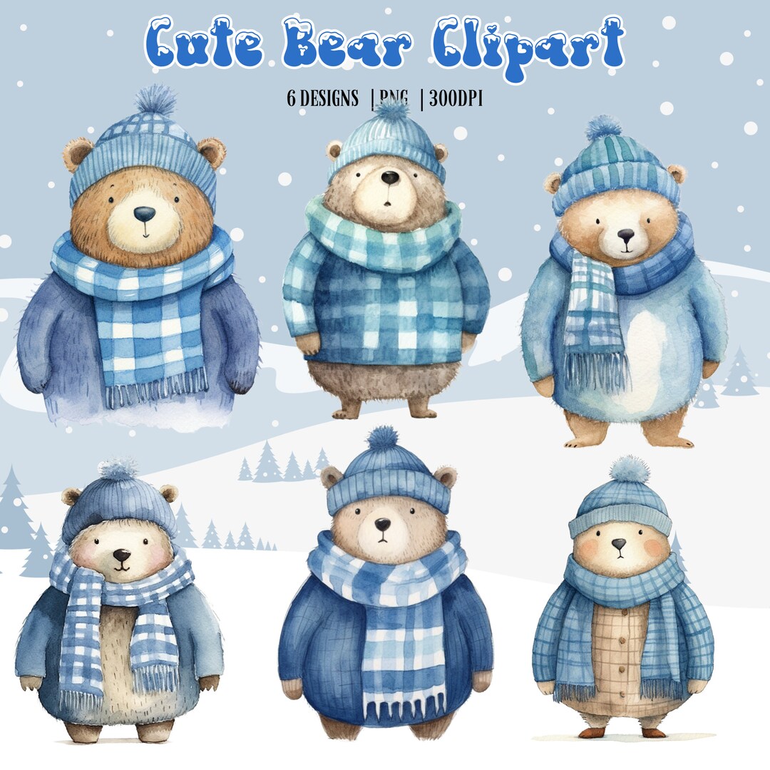 Cute Bear Clipart, Winter Bear Clipart, Christmas Teddy Bear Clipart ...