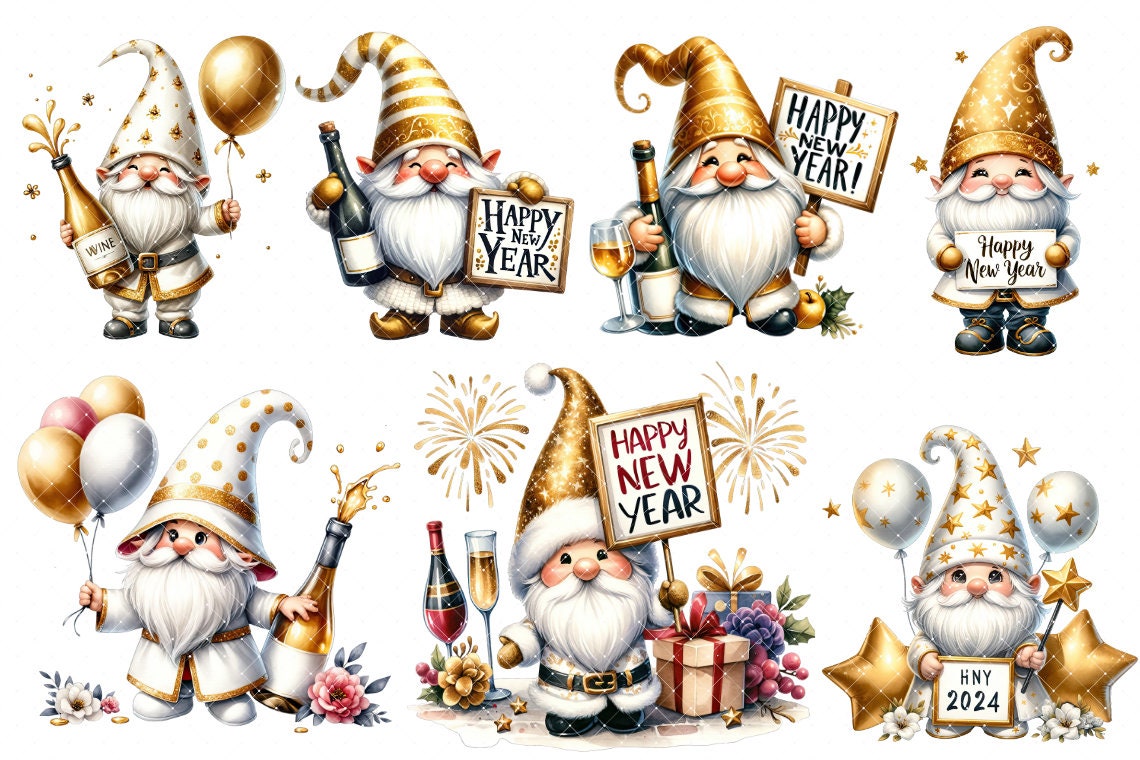 Happy New Year Gnomes Clipart, Happy New Year, Gnome Png Graphics ...
