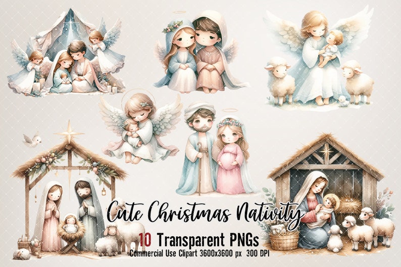 Christmas Cute Nativity Scene Clipart Nativity PNG Jesus Mary Virgin ...