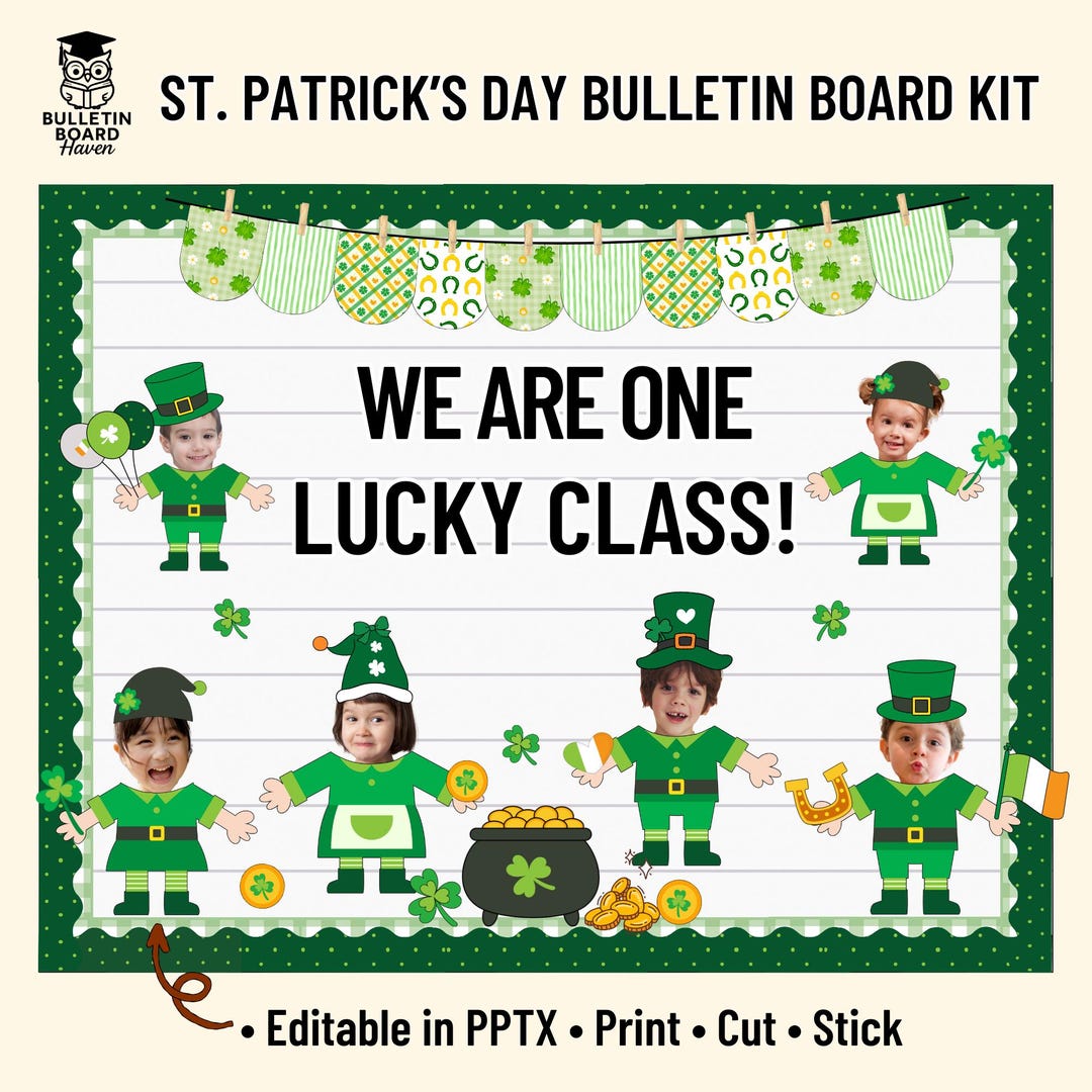 Editable St Patricks Day Bulletin Board Kit With Leprechaun Student ...