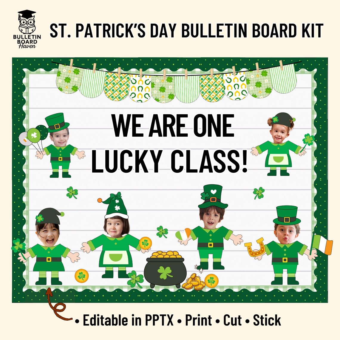 Editable St Patricks Day Bulletin Board Kit With Leprechaun Student ...