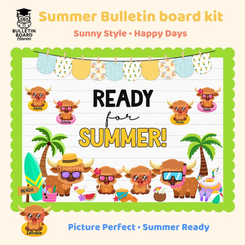 Summer Bulletin Board Kit Highland Cow End of Year Countdown Decor - Etsy