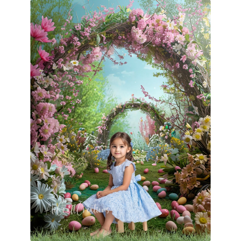 Easter Flower Arch Portrait Digital Backdrops, Easter Photo Props ...