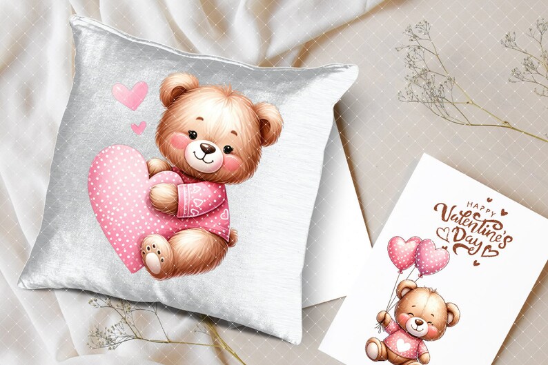Watercolor Valentines Teddy Bear Clipart, 18 PNG Valentines Day Clipart ...
