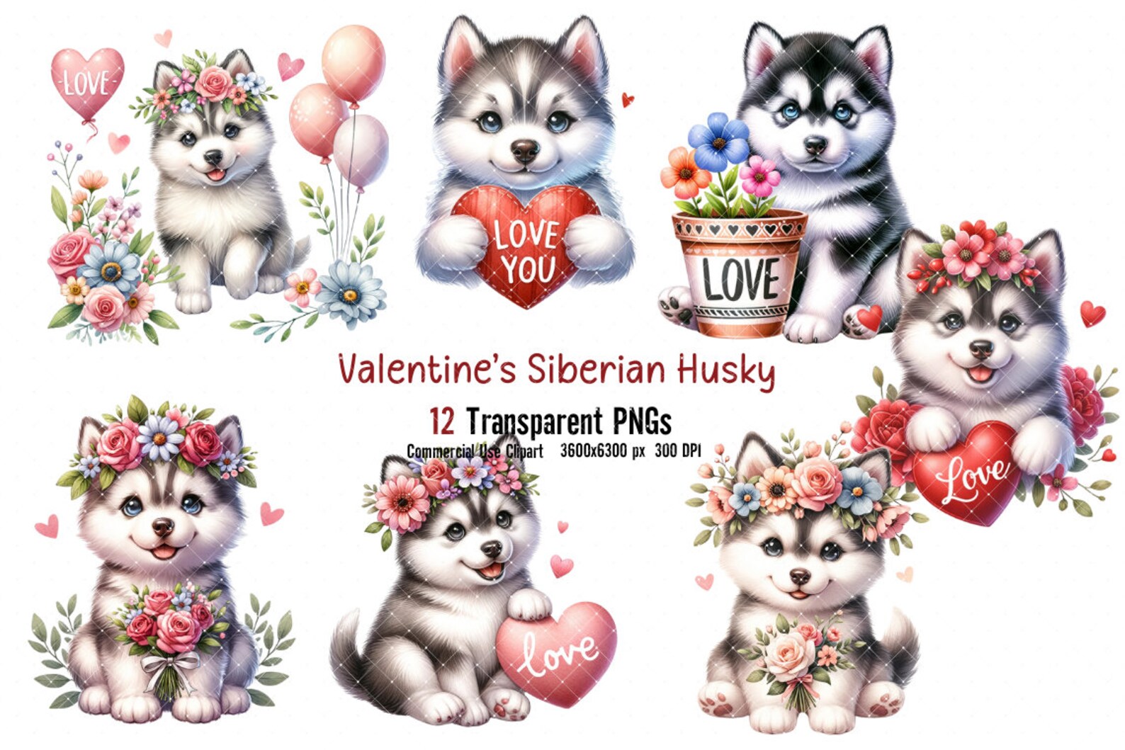Valentine Dog Clipart Bundle , Puppy Sublimation Bundle for Valentines ...