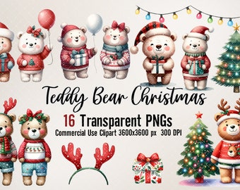Christmas Teddy Bear Clipart, PNG Holiday Teddy Bear Clipart, Christmas ...