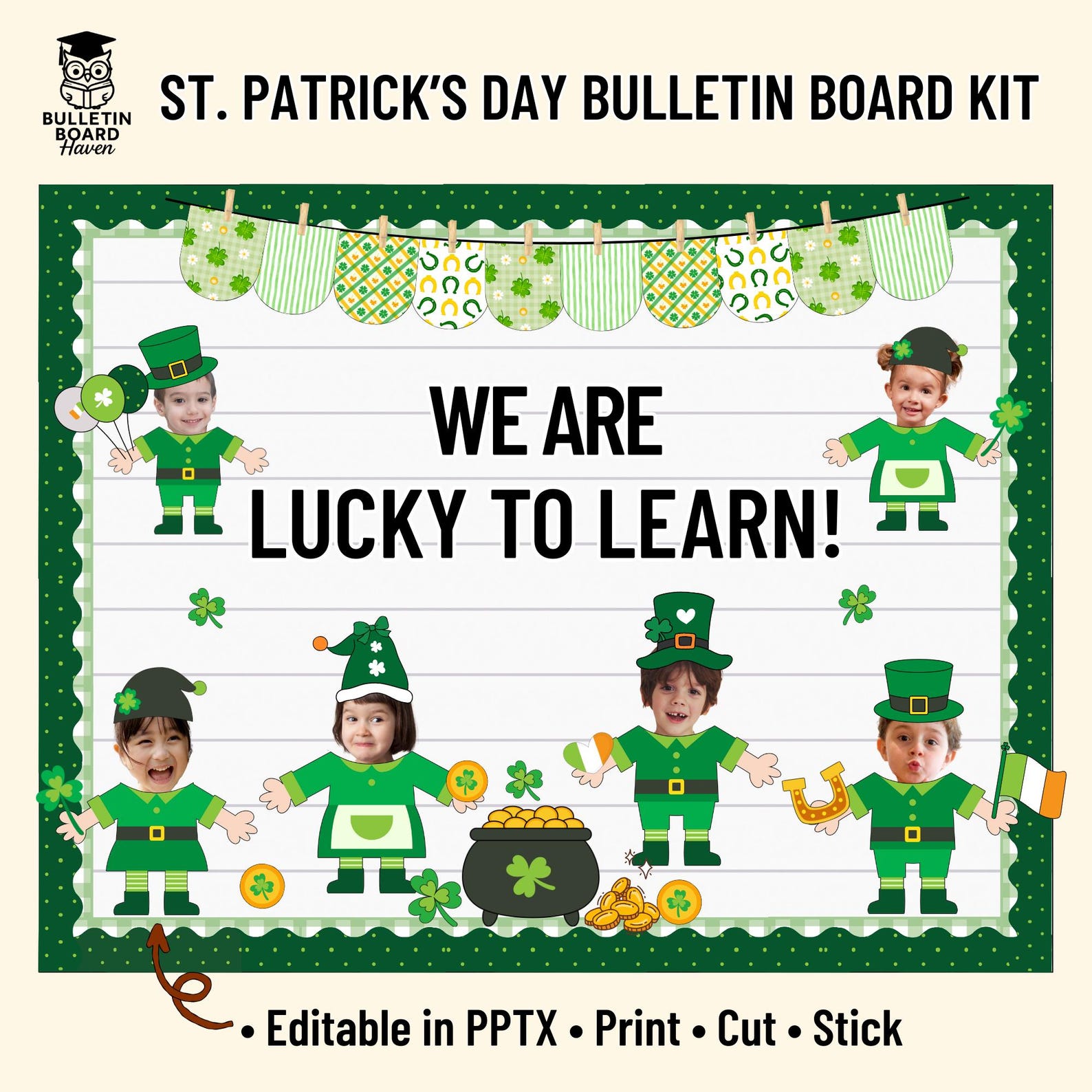 Editable St Patricks Day Bulletin Board Kit With Leprechaun Student ...